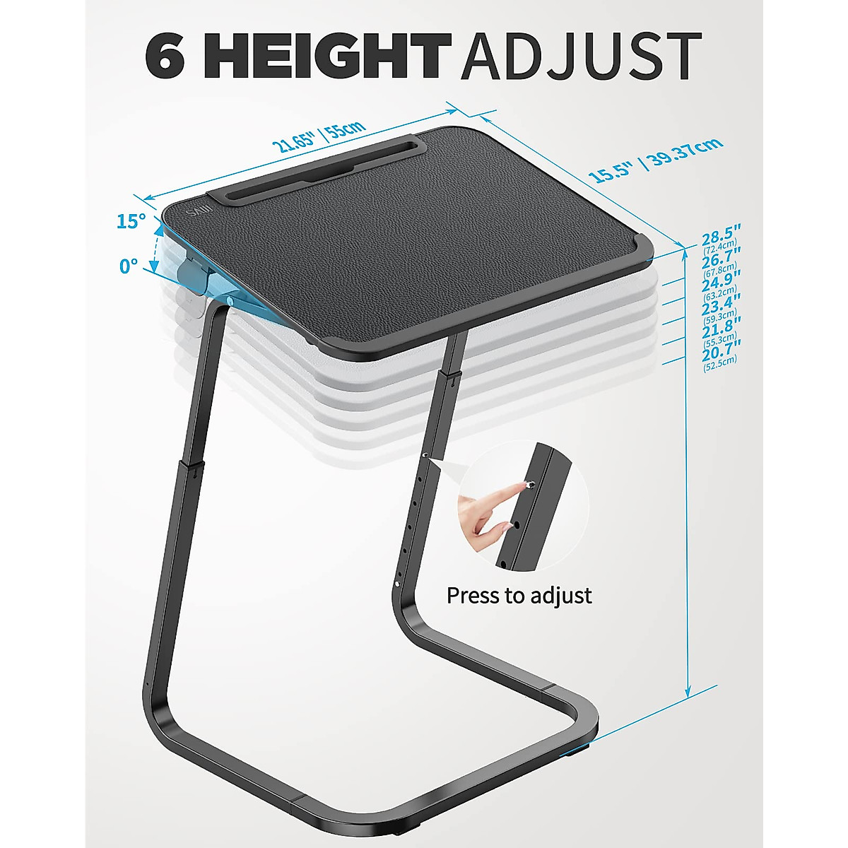 SAIJI TV Tray Table - Heavy Duty Extra Large TV Tray, Upgraded TV Dinner Trays for Eating Snack Food, Tilt & Height Adjustable TV Tray Laptop Desk for Sofa & Bedside Small Table