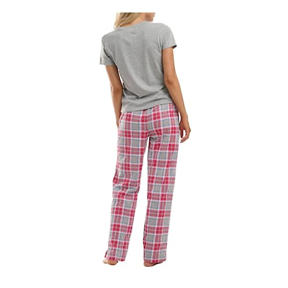 Tommy Hilfiger WomensTop Short Sleeve V-Neck Heart Logo Pant Bottom Pajama Set Pj 2pcHeather Grey & City Prep Plaid Heather GreyMedium