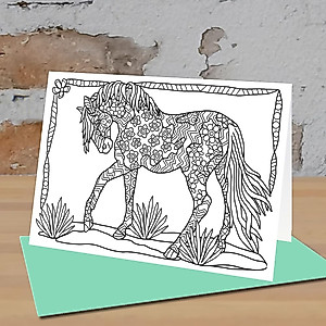 Art Eclect Coloring Nature Greeting and Thank You Note Cards, Zentangle Wildlife Animals Designs, 10 Cards with Green Envelopes included (Wildlife/Green 10 cards)