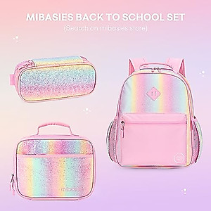 mibasies Girls Backpack for School, Kids Backpack School Bag for Elementary Age 5-8, Pink Blue Rainbow