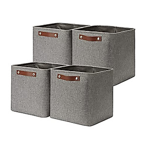 DULLEMELO Collapsible Bundle Baskets 4 Cube Baskets 11"x11"x11" + 2 Narrow Baskets 15"x6"x5.5"（Grey)