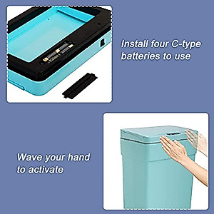 HGS Kitchen Trash Can Waste Bin Garbage Can Touch Free 13 Gallon Automatic Trash Bins with Lid, 50 Liter Sensor Touchless Garbage Bin for Bedroom Bathroom Home Office, 2 Pack (Blue)