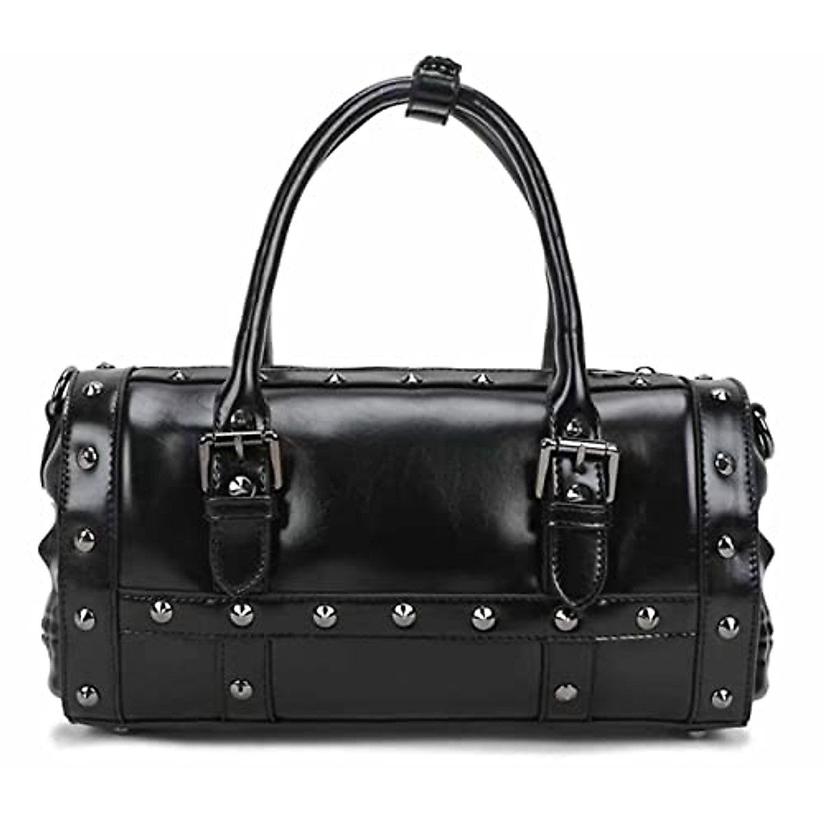 FiveloveTwo Women Handbags Shiny Paten PU Satchel Purse Rivet Shoulder Tote Top-Handle Bag Black