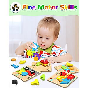 Yetonamr Wooden Toddler Puzzles Gifts Toys for 1 2 3 Years Old Boys Girls, 6 Vehicle Shape Montessori Toys Educational Blocks Kids Toys Gift Baby Learning Toy Age 1-3, 2-4