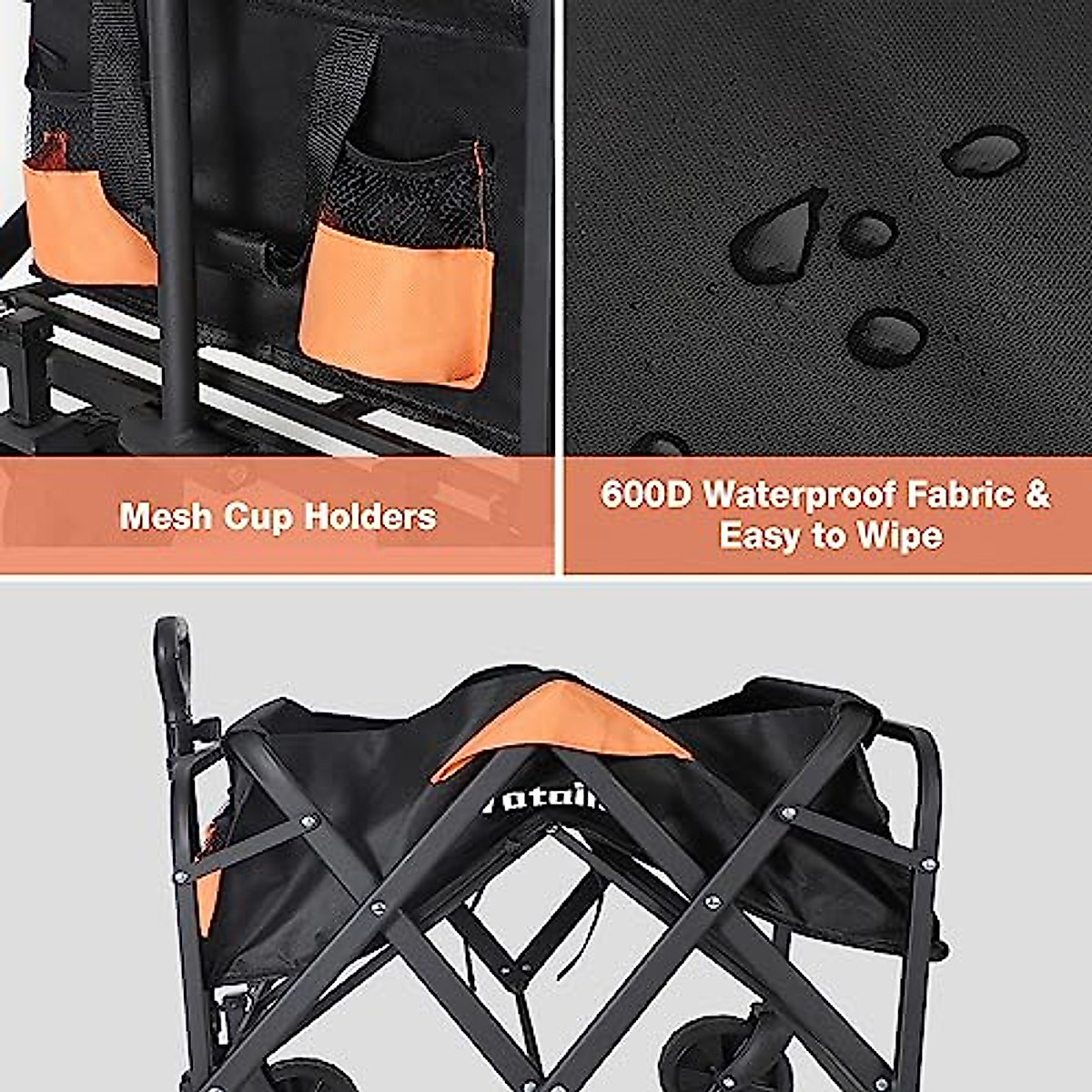 Sports Folding Utility Wagon Collapsible Outdoor Garden Small Grocery Carts, 220LBS Weight Capacity for Shopping Storage, with 360 Degree Swivel Wheels, Black