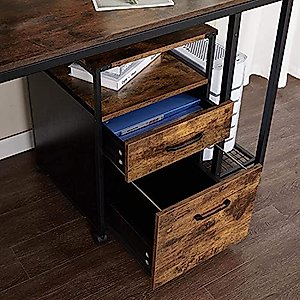 Fameill Rolling Filing Cabinet 2 Drawer File Cabinet Industrial Printer Stand for Home Office Small Under Desk Cabinet with Open Shelf,Storage Cabinet for A4, Letter Size, Rustic Brown