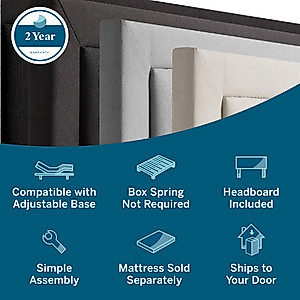 LUCID Upholstered Platform Bed Frame with Headboard– No Box Spring Needed – Queen Size – Pearl