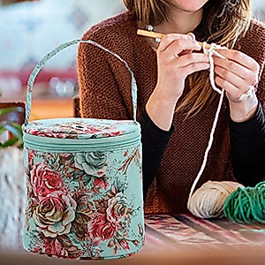 MagiDeal Yarn Storage Bag with Handle, Polyester Holder Case, Gift Tote Zipper Closure Crocheting Knitting Supplies Crochet Bag for Knitting Lovers, Flower