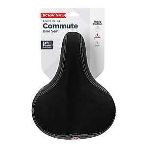 Schwinn Comfort Bike Seat for Men and Women, Soft Wide Commute, Replacement Saddle Fits All Adult Bikes with Standard Seatpost, Commuter/Double Foam, Black
