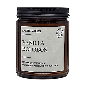 Vanilla Bourbon Scented Candle | Arctic Wicks Candles | Handcrafted Natural Coconut & Beeswax Collection 9oz (204.1g) Amber Candle Jar