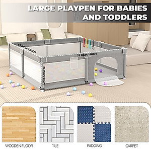 HEIZO Large Baby Playpen for Babies and Toddlers, 71''x59'' Play Yard, Safety Baby Fence Area with Zipper Gate and Anti-Slip Base for Indoor & Outdoor Activity