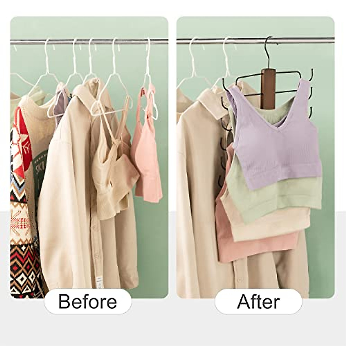 Mkono Tank Top Hanger Set of 2 Bra Hangers for Closet Organizer Space Saving Sports Bra Holder Organizer for 12 Bras Storage Wooden 360° Rotating Hanger for Tank Tops, Bras, Camisoles, Swimsuit