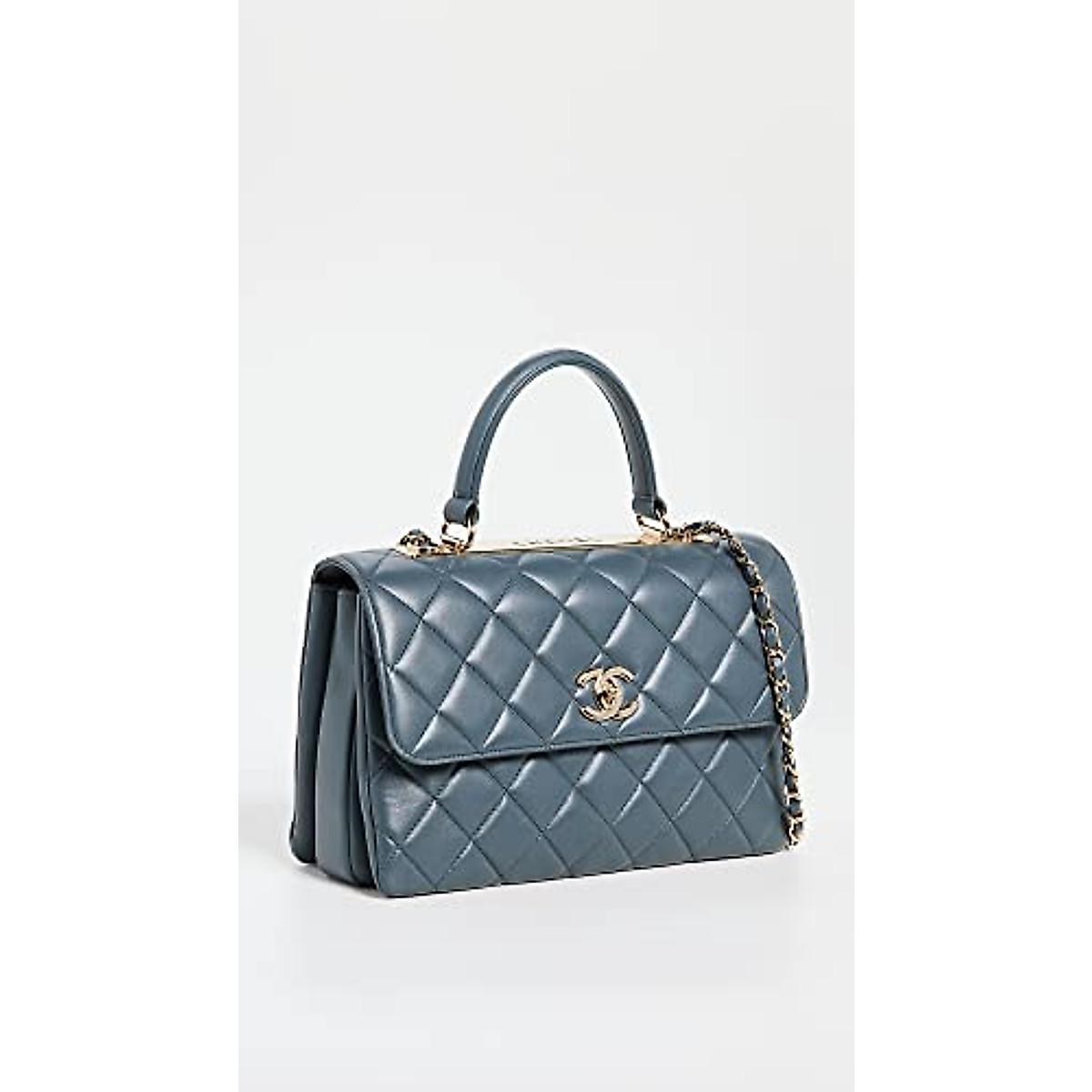 CHANEL Women's Pre-Loved Grey Lambskin 36 Flap Bag with Top Handle, Grey, One Size