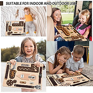 Montessori Busy Board for Toddlers, Wooden Sensory Toys, Preschool Learning Activities for Fine Motor Skills Travel Toy, Basic Life Skills Educational Gifts for 1 2 3 4 Years Old Kids Boys Girls