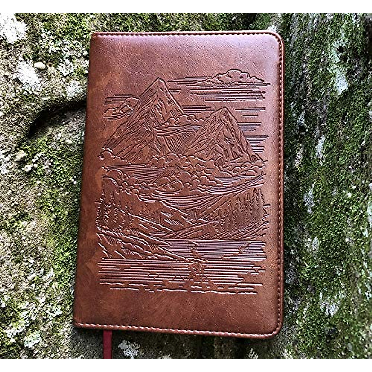 SOHOSPARK Mountains Refillable Faux Leather Journal, Mens Journal, 6x8 Vegan Lined Writing Journal for Women