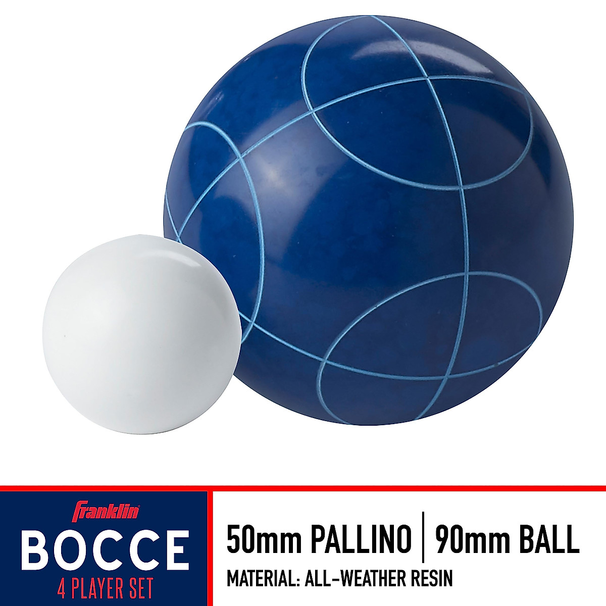 Franklin Sports Bocce Ball Set - 8 All Weather 90mm Bocce Balls, 1 Pallino and Carrying Case - Beach, Backyard Lawn or Outdoor Party Game - American Set