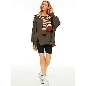 Trendy Queen Womens Oversized Sweatshirts Hoodies Crewneck Shirts Fall Outfits Teen Girls Y2k Winter Clothes Light Coffee XL