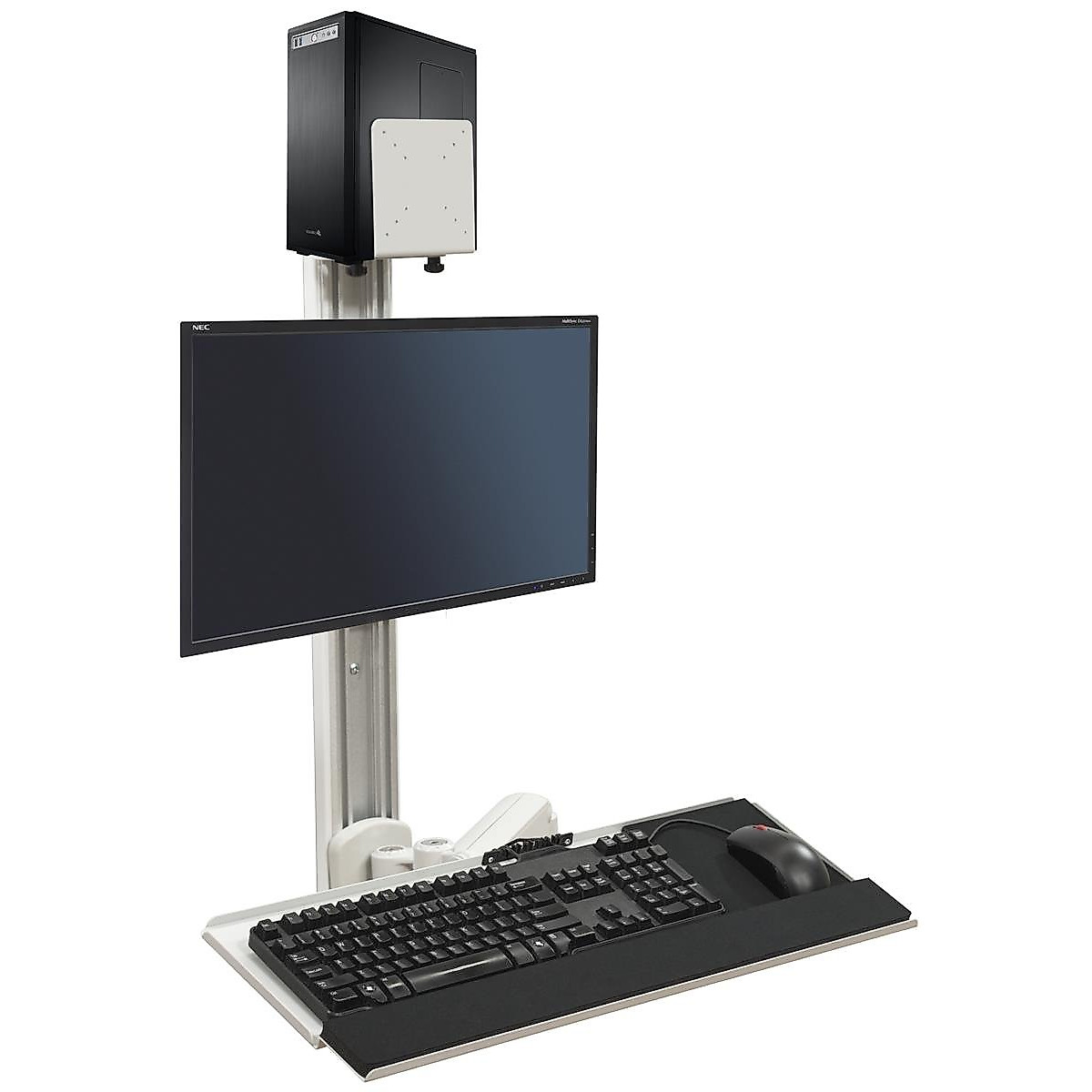 Displays2go Wall Mounted Computer Station, Monitor Mount, CPU Holder, Adjustable Arms (DWSSW01WT)