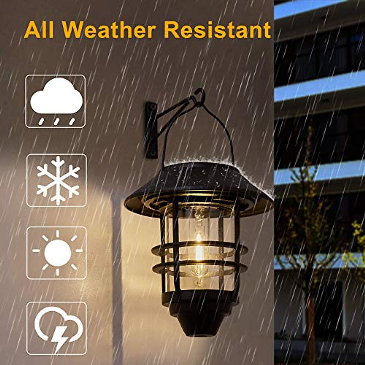 Solar Lantern Outdoor Lights, Hanging Wireless Waterproof Lantern Lights with Wall Mount Kit for Garden Porch Fence 2 Pack