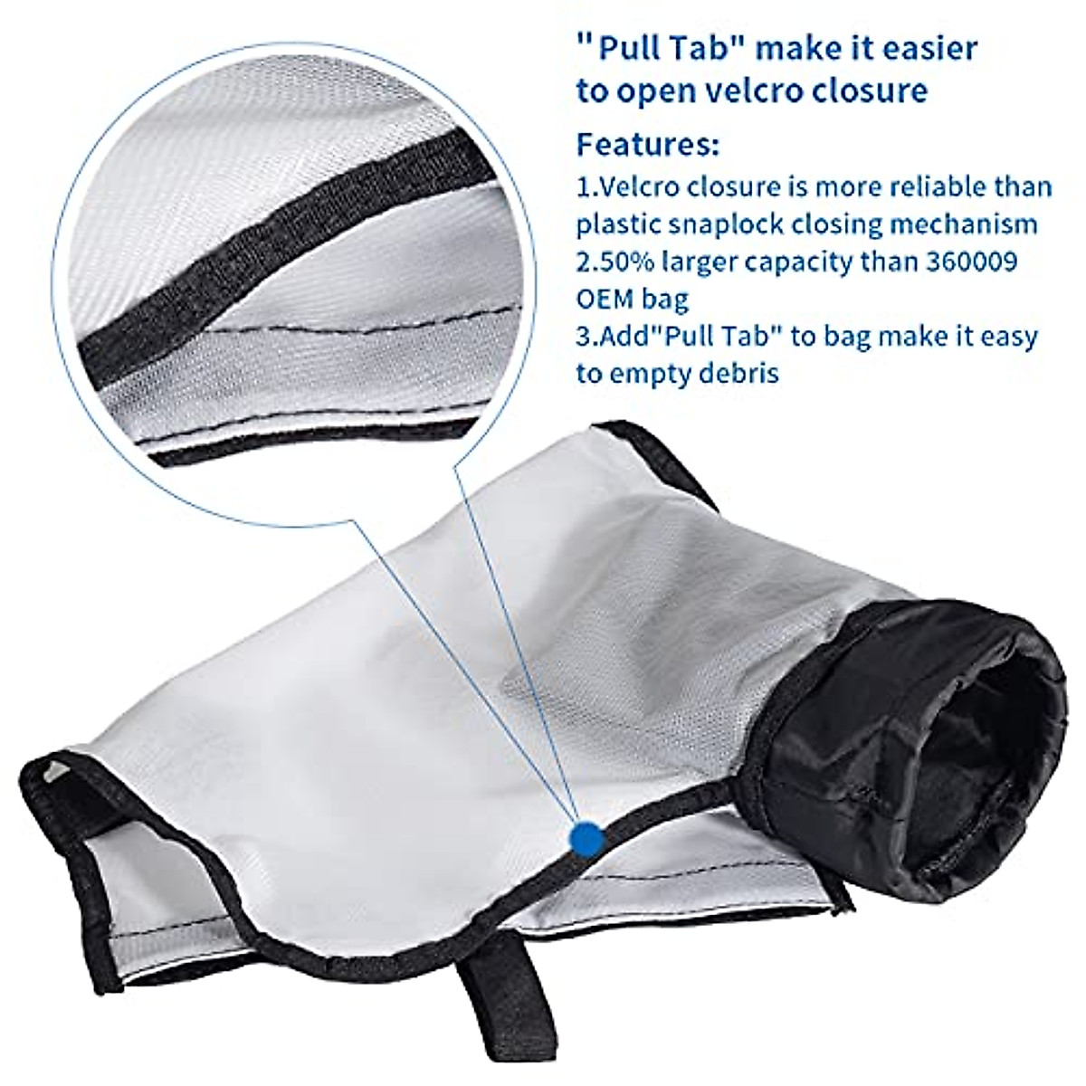 360240 Racer Pool Cleaner Debris Bag Kit/with Hook & Loop Fastener, for Pentair Racer 360228 & Racer LS 360330 Kreepy Krauly Automatic Pool Vacuum Cleaner Replacement Parts (1 Pack)