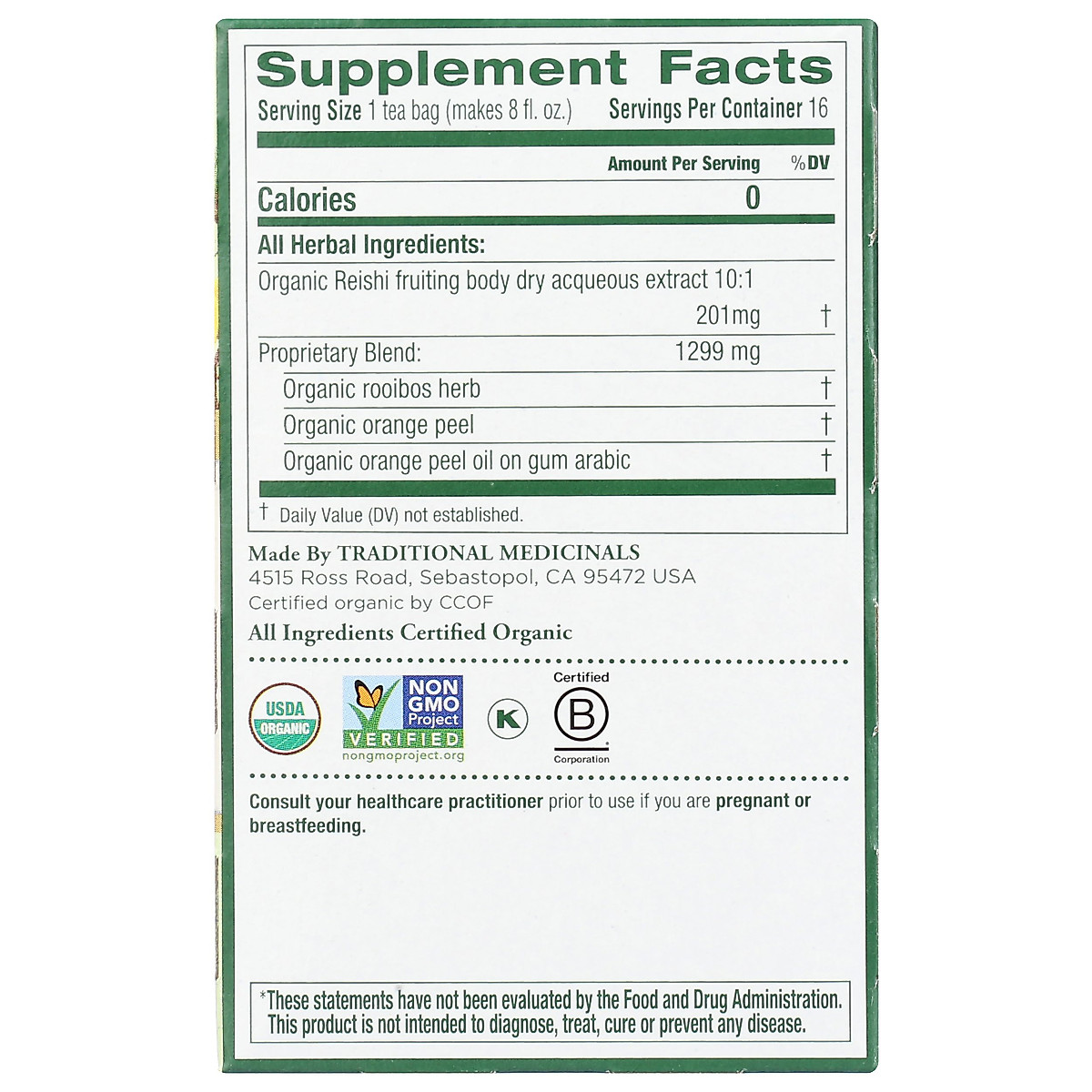 Traditional Medicinals, Organic Reishi Mushroom Tea, 16 Count