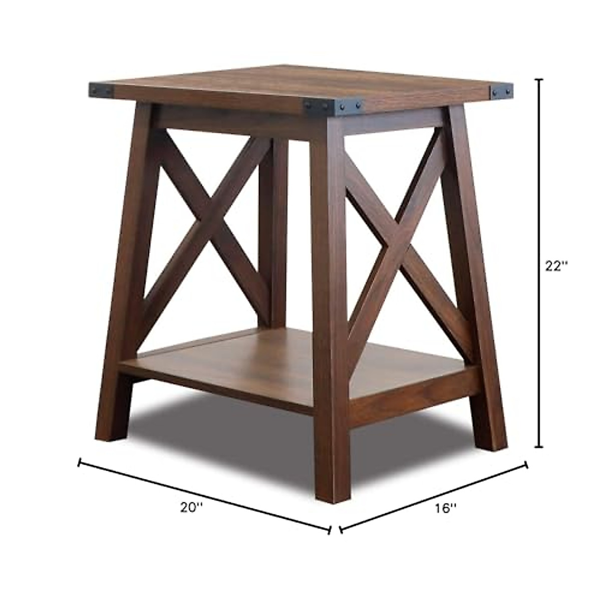 Rainbow Sophia Side Table End Table for Living Room, Farmhouse Accent Wood Nightstand for Bedroom with 2-Tier Storage, Dark Walnut