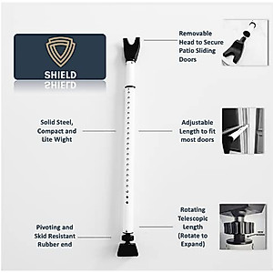Generic 2-in-1 Solid Steel Security Bar, Heavy Duty Door Stopper and Sliding Patio Door Jammer, Compact, Adjustable Telescopic Length, White