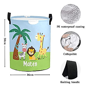 Yeshop Jungle Lion Giraffe Zebra Personalized Laundry Basket Clothes Hamper with Handles Waterproof ,Collapsible Laundry Storage Baskets for Bathroom,Bedroom Decorative 19.7inchHx14.2inchD