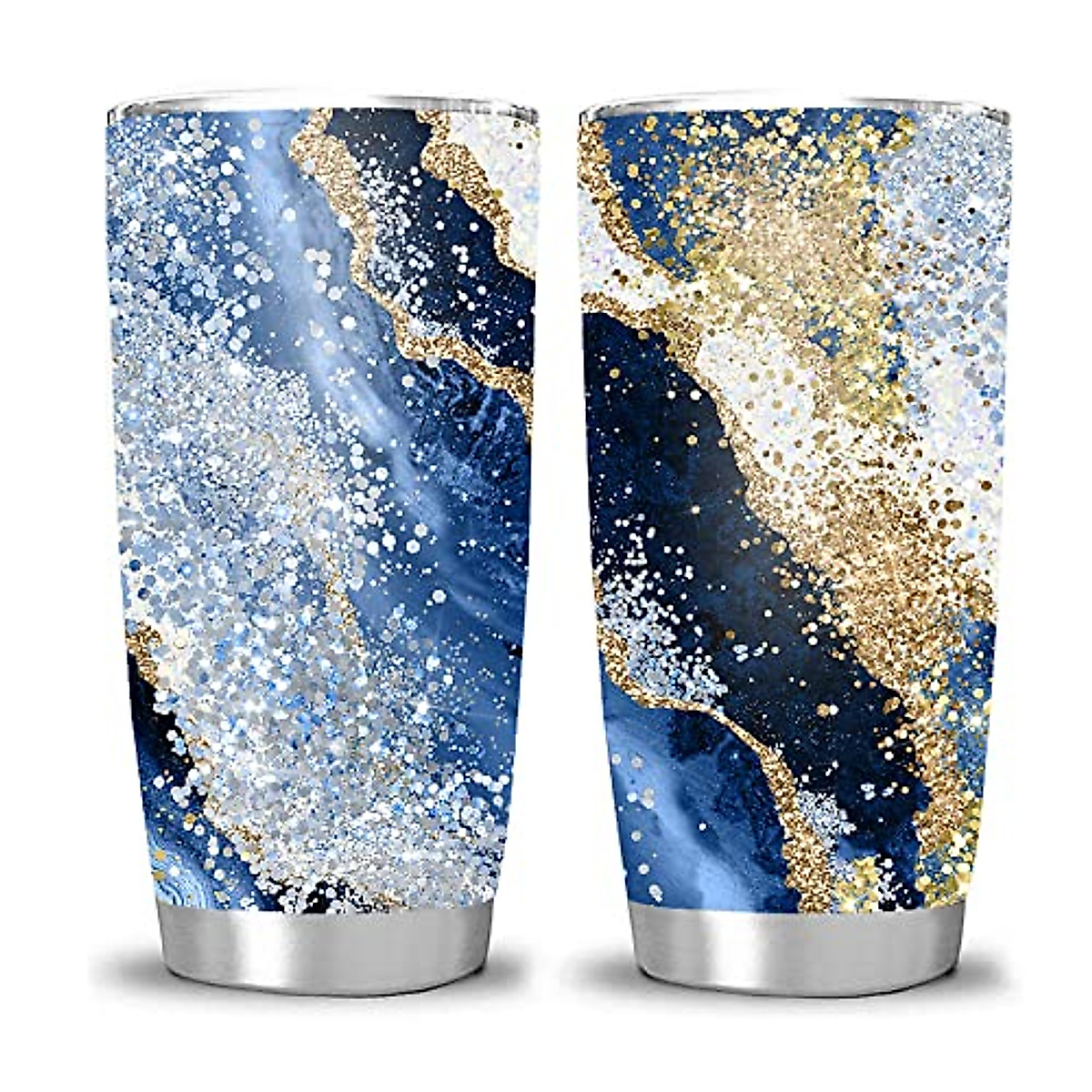 WOMHOPE 20 oz Tumbler Insulated with Lid Stainless Steel Thermos Cofe Milk Beer Travel Mug Double Wall Marble(Sandy dark blue)