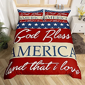 Independence Day Memorial Day Bedding Duvet Cover Set Queen Size 4th of July Bedding American Flag Comforter Cover Set Microfiber Bedspread Cover Patriotic Bedroom Bedclothes