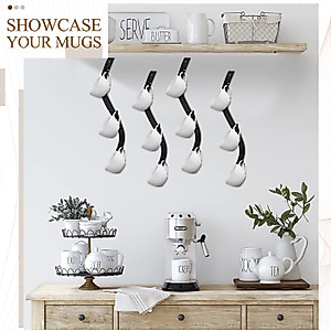 4 Pack Coffee Mug Wall Rack Mounted with 12 Hooks S Curve Metal Coffee Cup Rack Wall Hanging Holder for Coffee Bar Kitchen Coffee Corner Station Decor Display