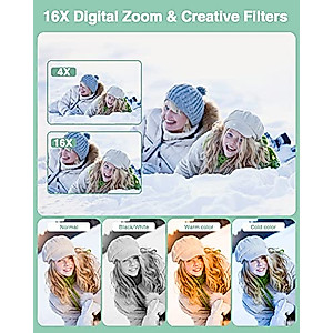 Digital Camera for Kids, Lecran 1080P 44MP Kids Camera with 32GB Card Point and Shoot Camera with 16X Zoom, Compact Portable Cameras Christmas Birthday Gift for Children Kids Teens Girl Boy(Green)
