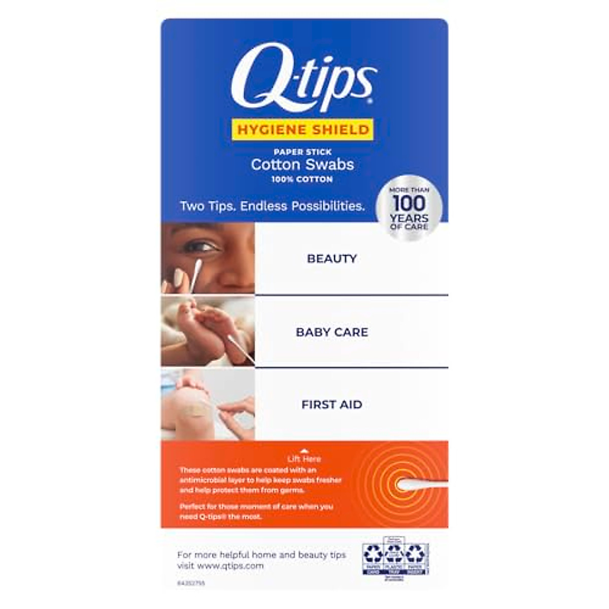Q-tips Antimicrobial Swabs for Cleaning are Made with 100 Percent Cotton, 300 Count, Pack of 12