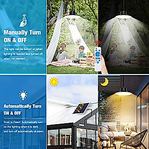 NIORSUN Solar Lights Outdoor, LED Solar Pendant Light 3000K|4000K|5000K| Dimmable Lighting with Remote Control, 16.4ft Cable IP66 Waterproof for Patio, Garage, Camp, Chicken Coop, Shed Barn