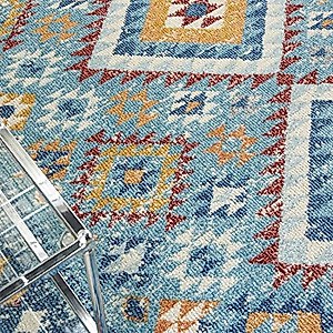 Nourison Passion Bohemian Blue/Multicolor 5'3" x 7'3" Area -Rug, Easy -Cleaning, Non Shedding, Bed Room, Living Room, Dining Room, Kitchen (5x7)