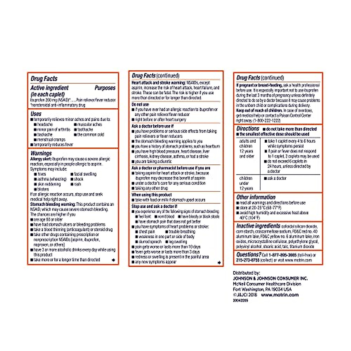 Motrin IB-Ibuprofen Pain Reliever Tablets 200 mg - 100 Coated Caplets (Pack of 3)