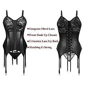 Avidlove Women Lingerie Back Lace Up Corset Bodysuit Women Lace Lingerie Set With Garter Belts Black