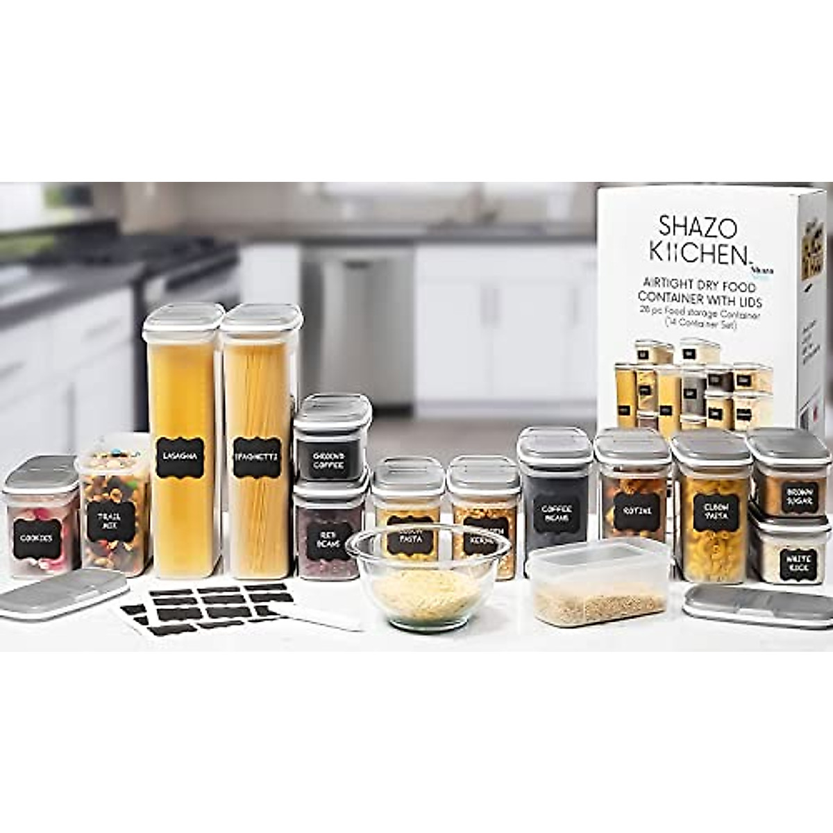 LARGE SET 28 pc Airtight Food Storage Containers with Lids (14 Container Set) Airtight Plastic Dry Food Space Saver Boxes, One Lid Fits All - Stackable Freezer Refrigerator kitchen Storage Containers