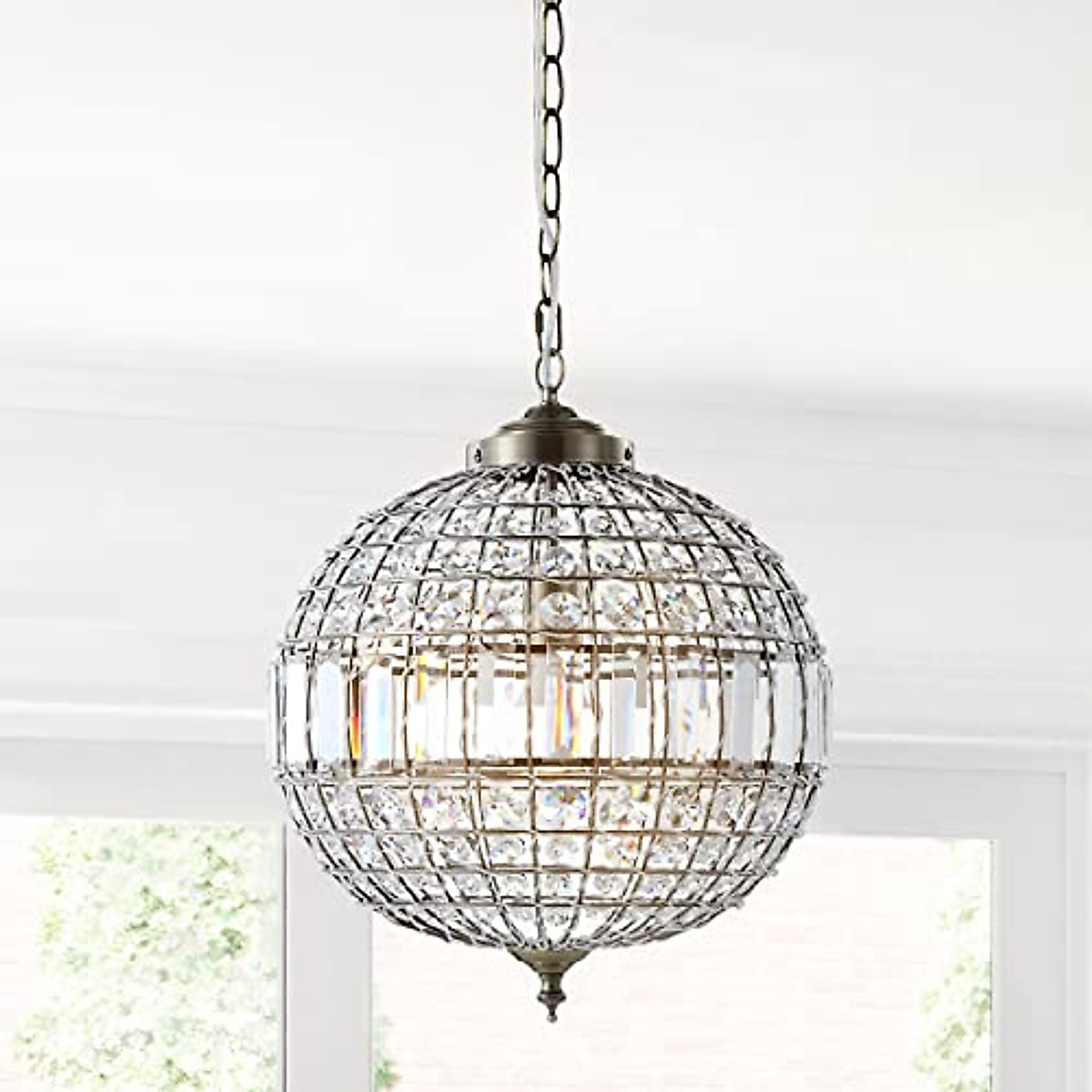JONATHAN Y JYL6110B Georgina Crystal/Metal LED Chandelier Pendant Glam Contemporary Transitional Dimmable Dining Room Living Room Kitchen Foyer Bedroom Hallway, 16", Antique Brass/Clear