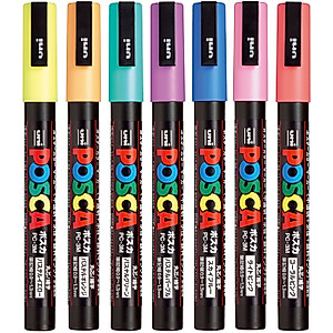 Uni Posca Paint Marker Pen, Fine Point, Set of 7 Natural Color (PC-3M 7C),Original Version