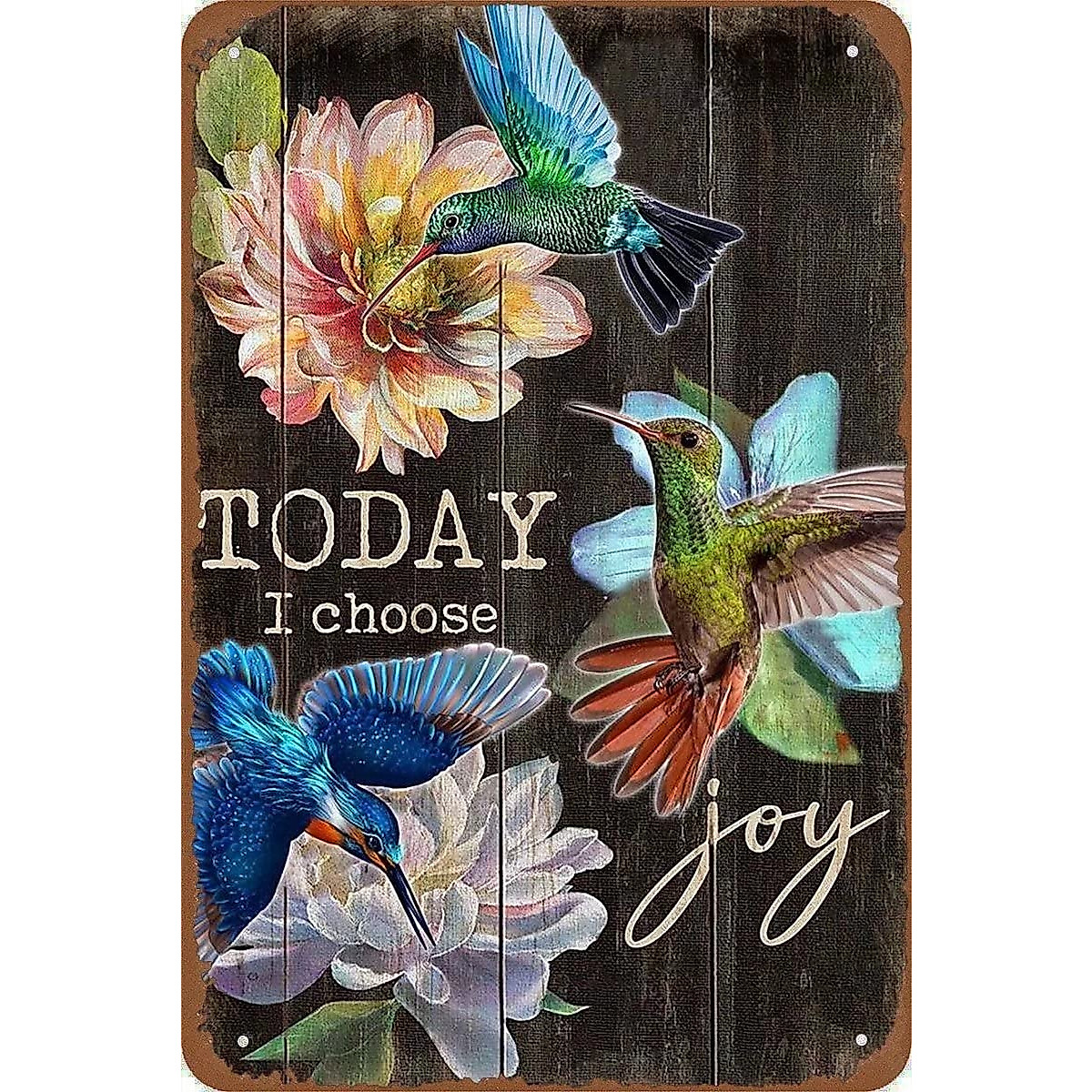 WZVZGZ Today I Choose Joy Bird Flower Creative Novelty Metal Sign Retro Wall Decoration, Suitable for Home Door Garden bar Restaurant Cafe Office Shop bar Club Logo Gift 8x12 inches