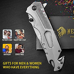 NedFoss Pocket Knife for Men, 5-in-1 Multitool Folding Knife with Bottle Opener, Glass Breaker, Seatbelt Cutter and Wrench, Survival Knife for Emergency Rescue Situations, Home Improvements