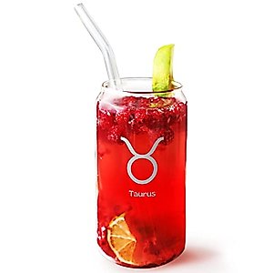 18oz Iced Coffee Cup | Beer Can Glass | Coffee Glass Cup with Lid and Straw | Taurus Zodiac Gifts for Women and Men (Packaging May Vary)