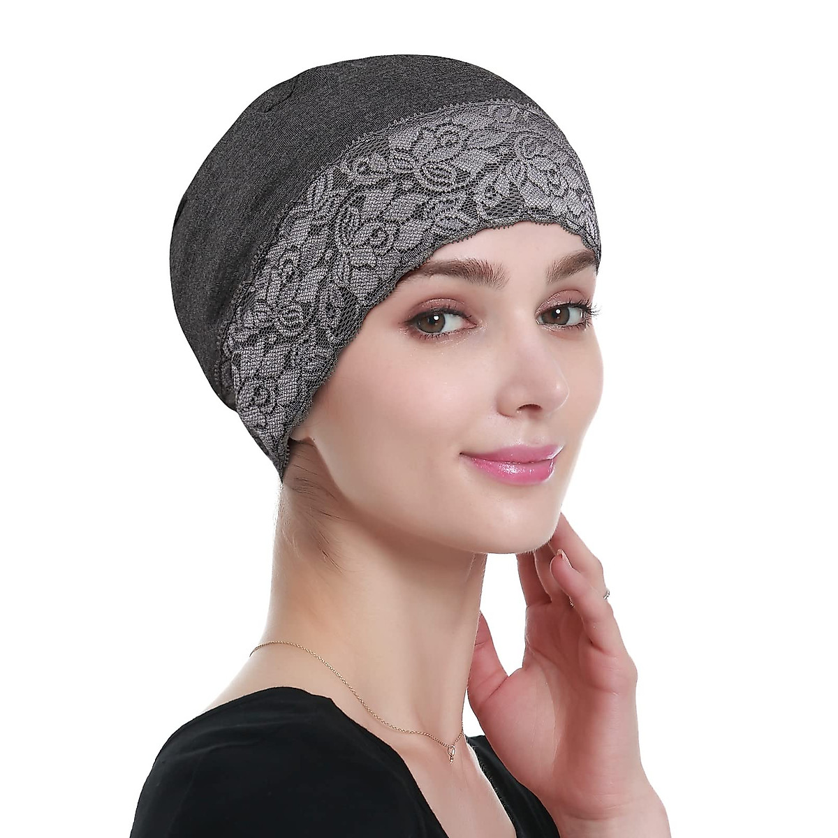 Lace Turban Head Wrap Head Coverings for Women Sleep Caps for Women Short Hair Grey