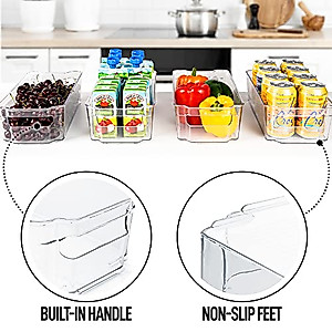 Zulay 4 Pack Clear Refrigerator Organizer Bins - Medium Fridge Organizers and Storage Clear - Ideal Freezer Organizer Bins, Refrigerator Storage Containers, Kitchen Cabinets, Pantry Organization