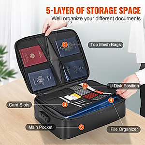 VEVOR Fireproof Document Box, Fireproof Document Bag with Lock 2000℉, 3-Layer Fireproof and Waterproof File Box 14.17x10.63x4.13 inch with Zipper, for Money, Documents, Jewelry and Passport