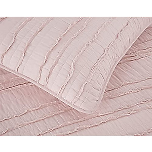 Chezmoi Collection Katy 3-Piece Frayed Edge 100% Washed Cotton Quilt Set - Soft-Finished Lightweight Bedspread All Season Bedding, King, Blush