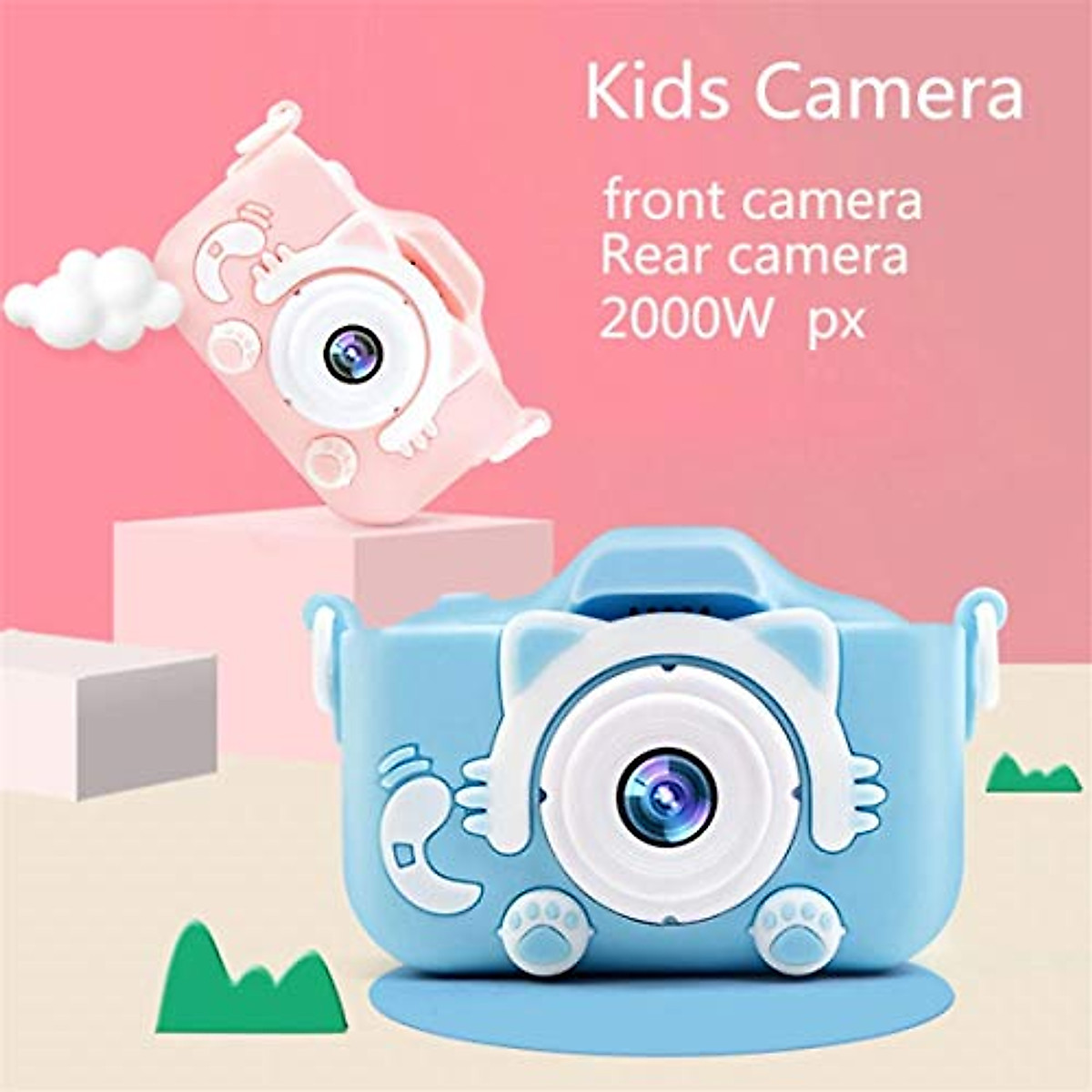 Cartoon Children Camera Mini Children Digital Camera Children Camera Toy 2000W Pixel 1080P HD Screen Camera(Without Memory Card),Blue