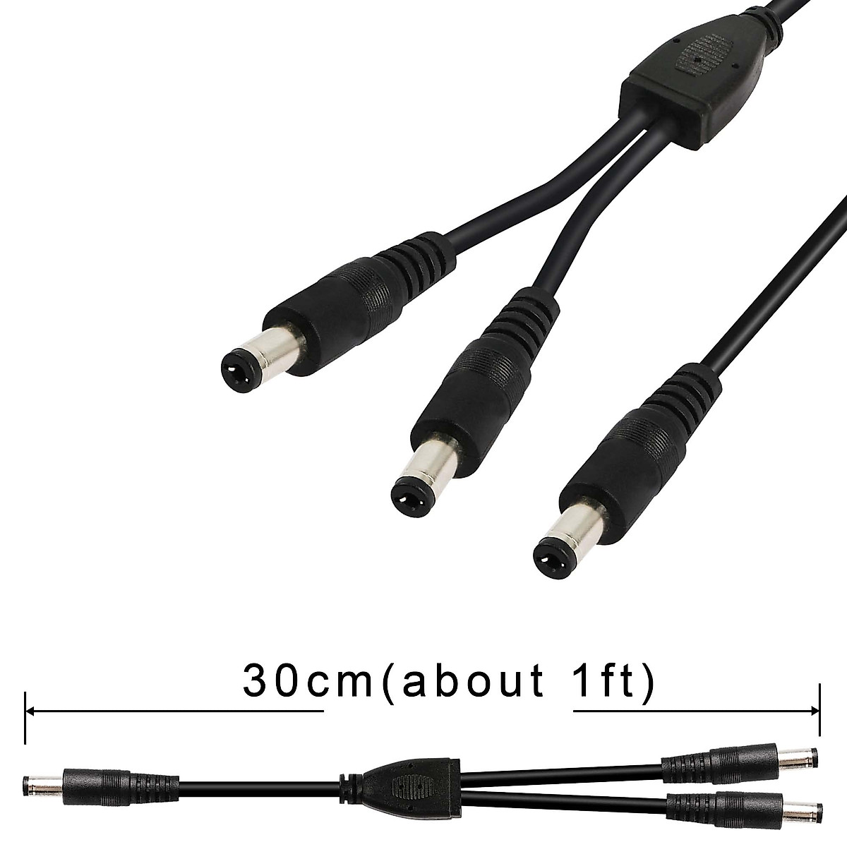 GINTOOYUN 2 PCS DC Y Splitter Power Cable 18AWG DC 5.5MM x 2.1MM Male to Dual DC 5.5MM x 2.1MM Male Supply Splitter Cable for LED Light Bar CCTV Security Cameras etc(1FT)