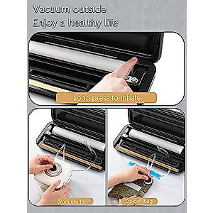 Vacuum Sealer Machine, Dry/Moist Vacuum Sealer Machine with Built-in Cutter and Bag Storage, External Vacuum System, Air Sealer Machine for Food Storage and Sous Vide with Starter Kit, Black